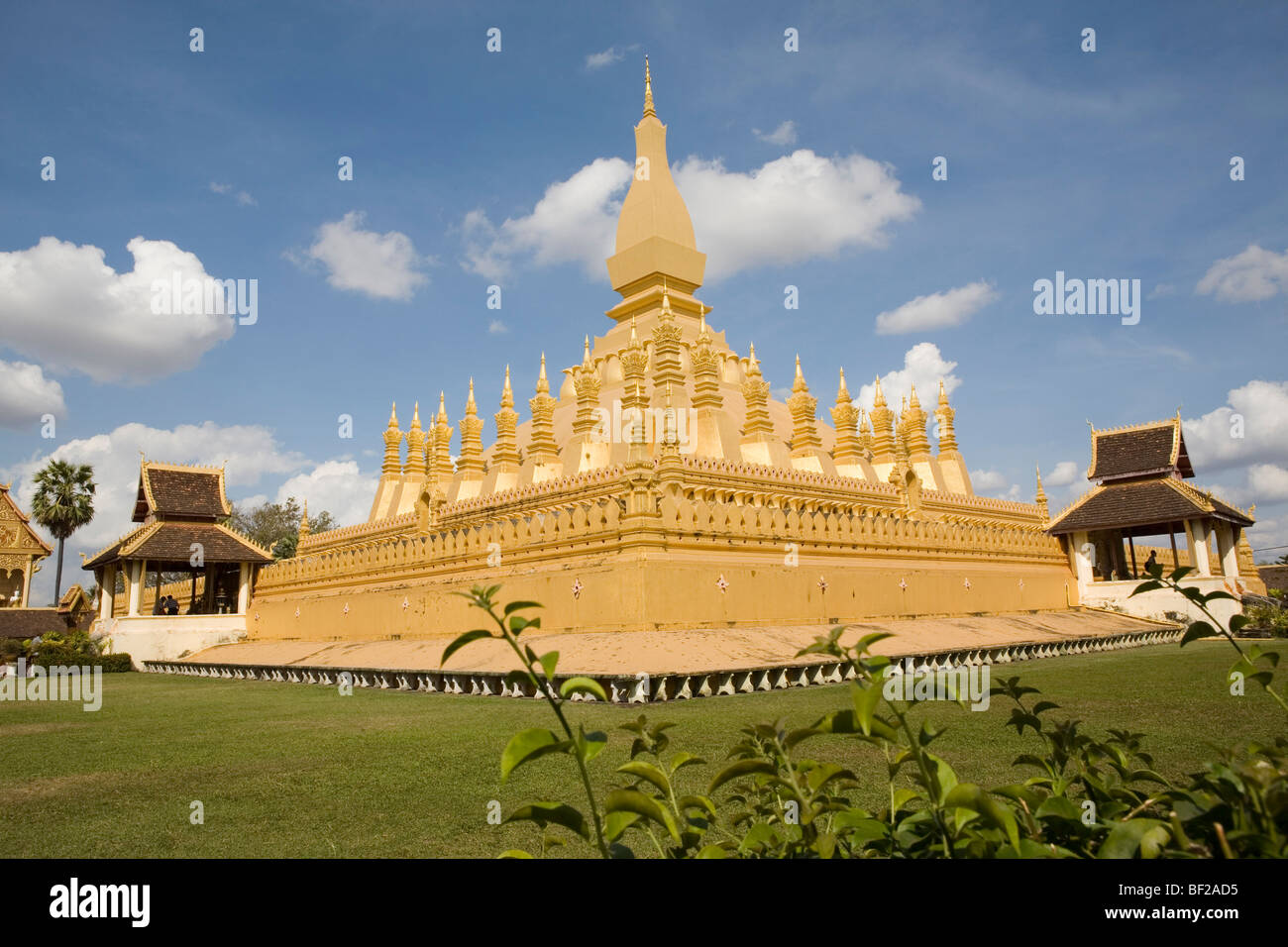 Buddhistic stupa Pha That Luang under blue sky, national symbol and ...