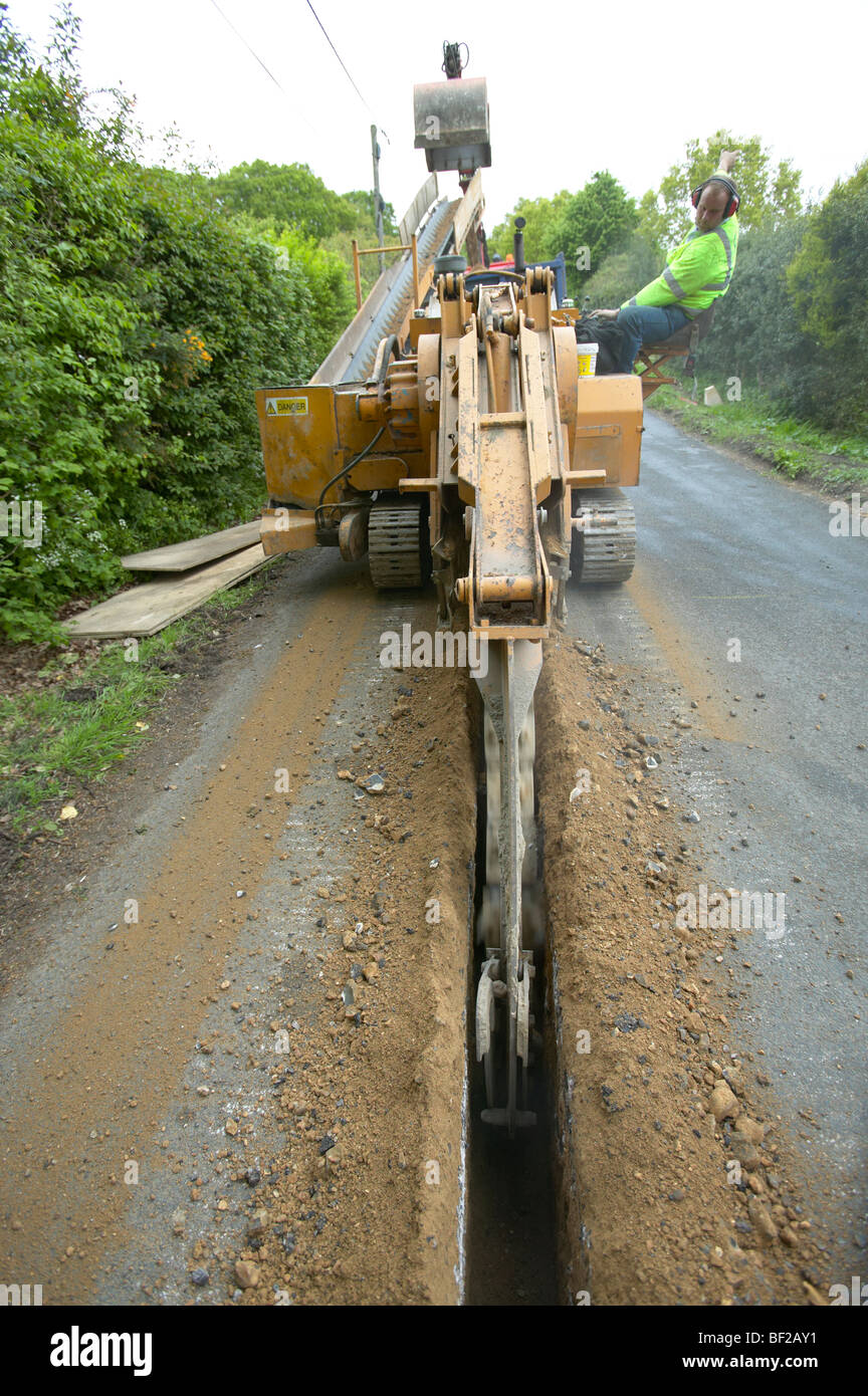 Water main trench dug by trenching machine in Hampshire England Stock ...