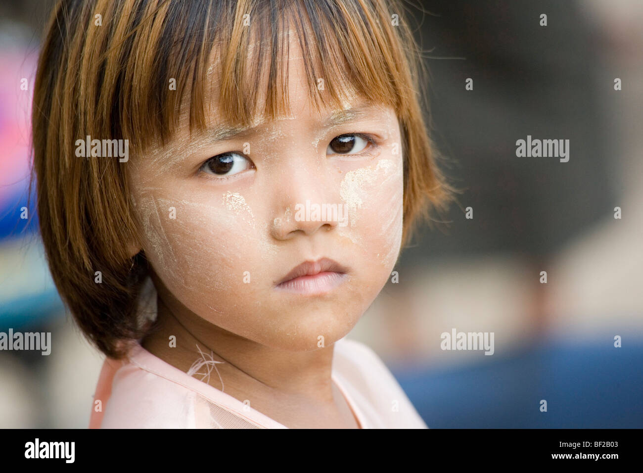 Face of a young burmese girl near Mount Popa, Myanmar, Burma Stock ...