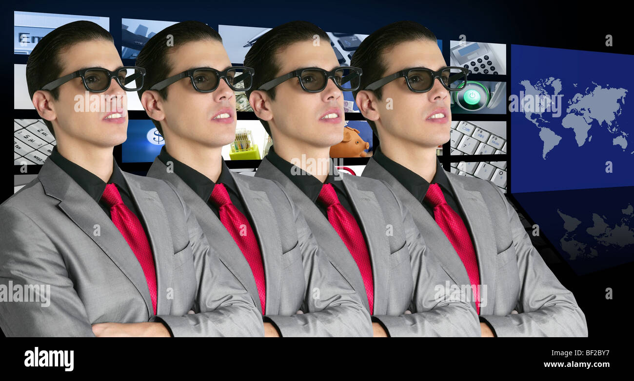 Cinema in new 3D glasses with boy spectator watching movie on cinema ...