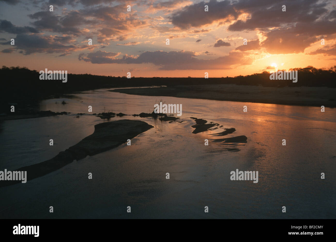 Sunset across Letaba River, Kruger National Park, Mpumalanga Province ...