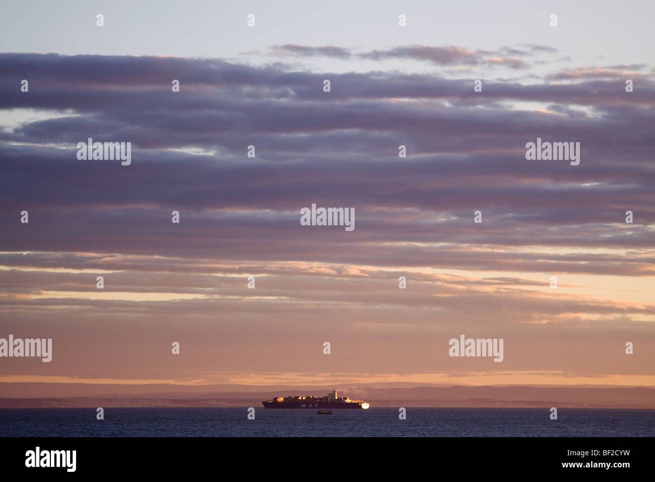 Cargo ship nearing Port Elizabeth harbor, Eastern Cape Province, South ...