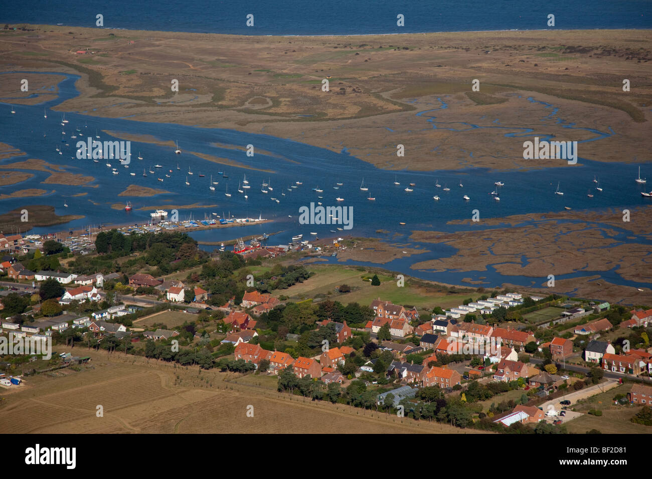 Ariel view of Brancaster Staithe Norfolk Aerial view September Stock ...