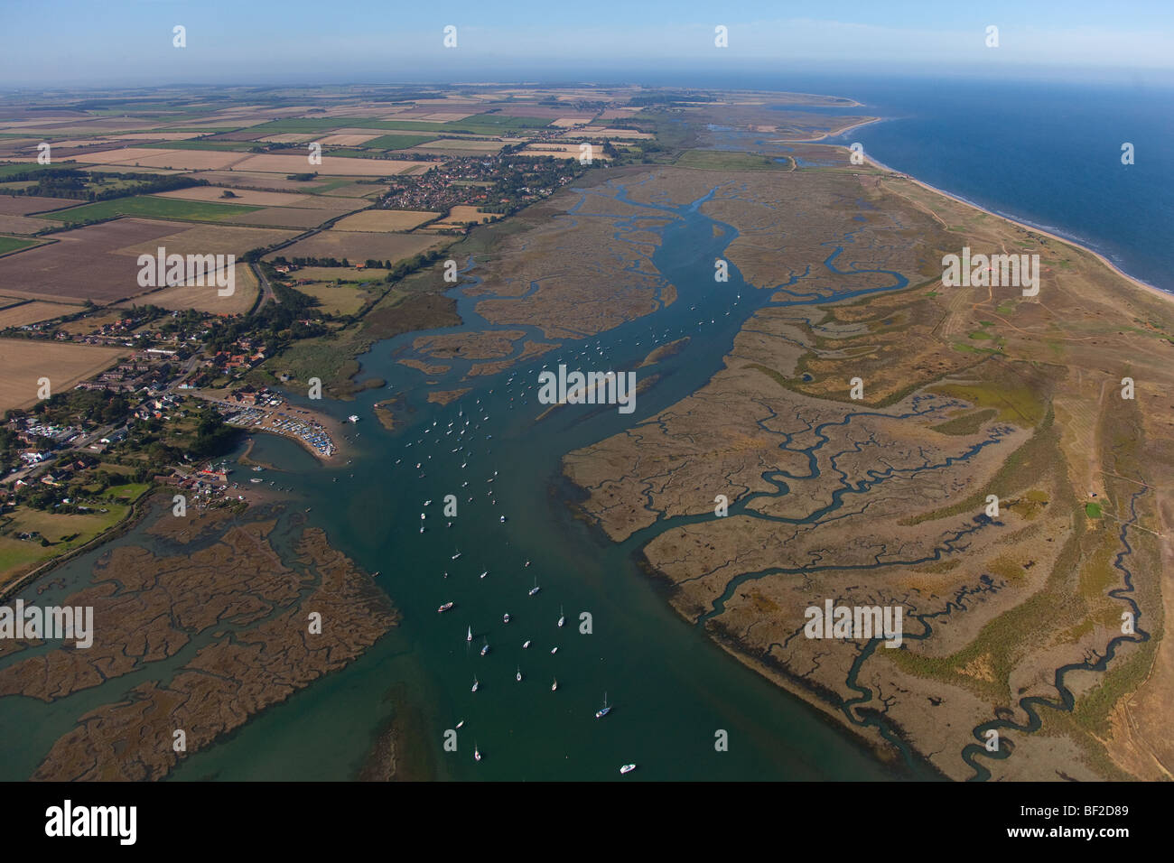 Aerial view of Brancaster Staithe Village & Marshes Norfolk UK Stock ...