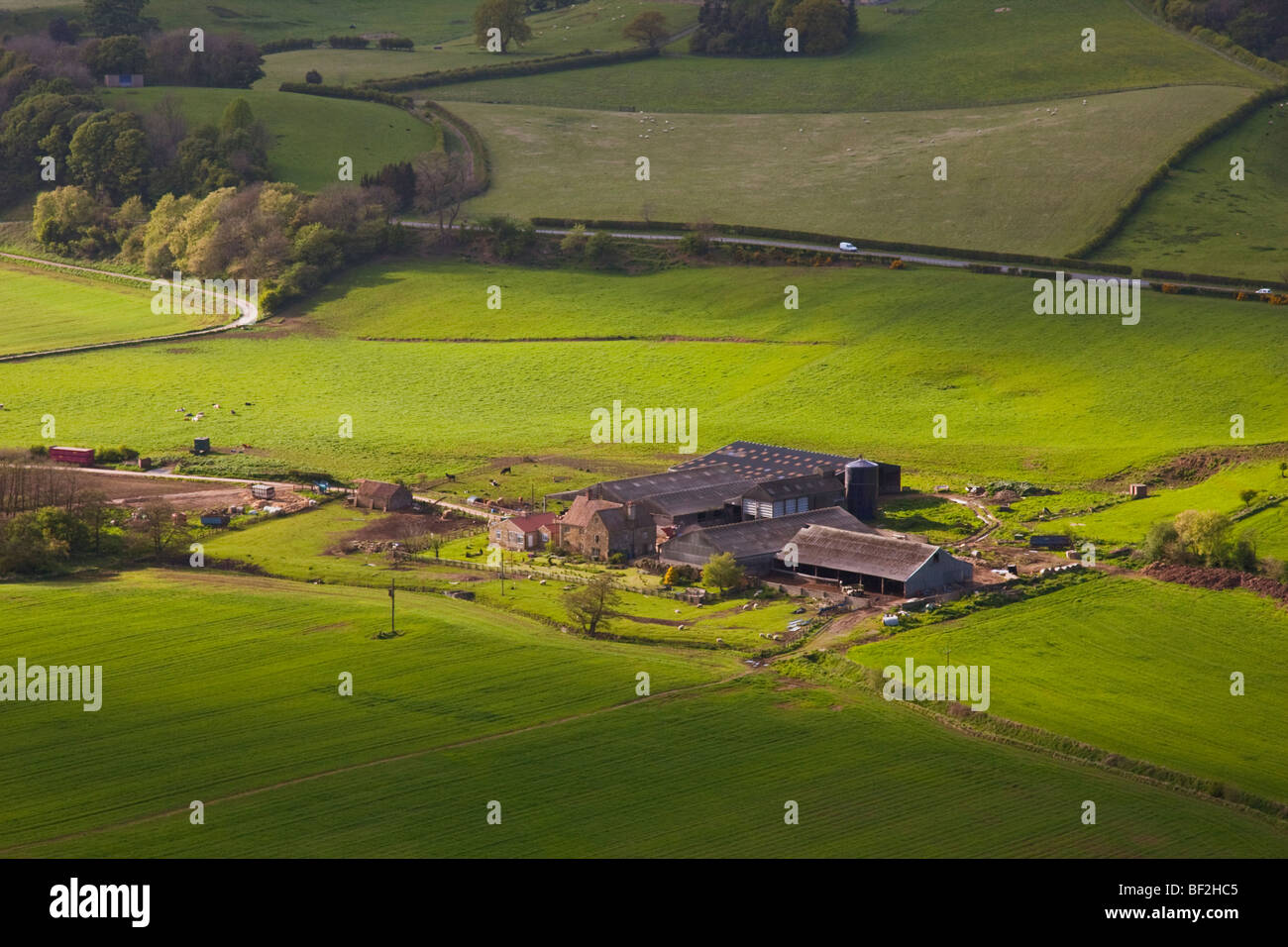 English farm viewed from above, North Yorkshire Stock Photo - Alamy