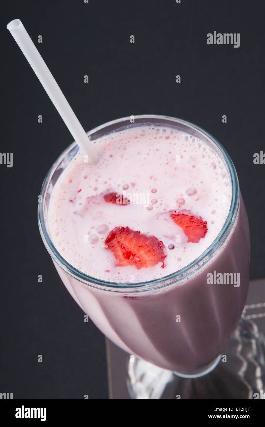 High angle view of a strawberry milkshake Stock Photo - Alamy
