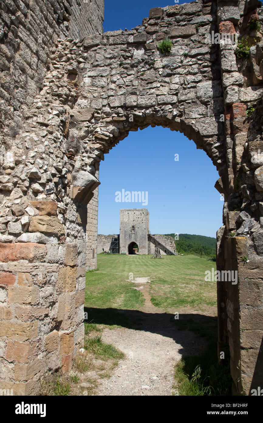 France, Puivert Castle, The Chateau de Puivert- Cathar castle, keep of ...