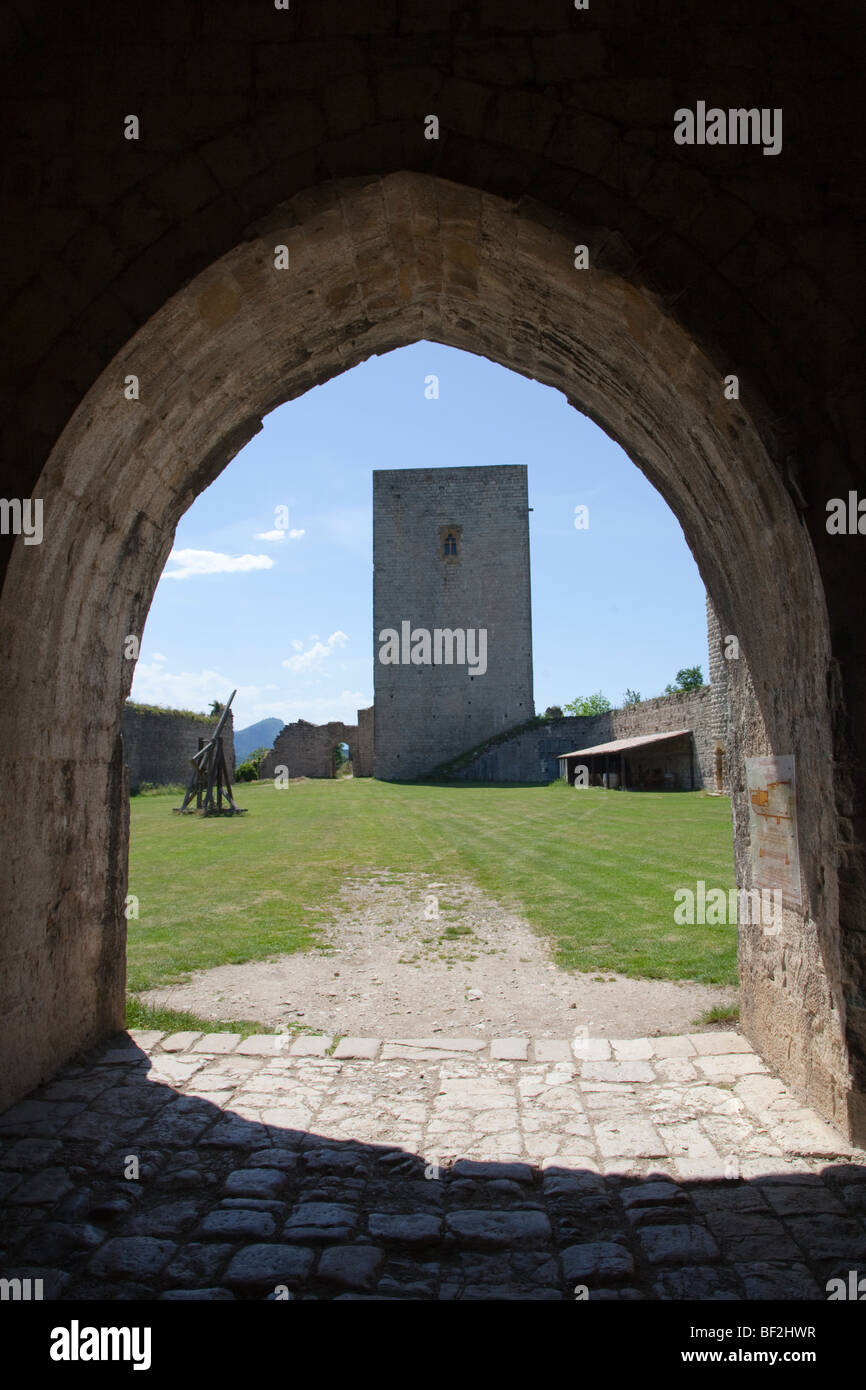 France, Puivert Castle, The Chateau de Puivert- Cathar castle, keep of ...