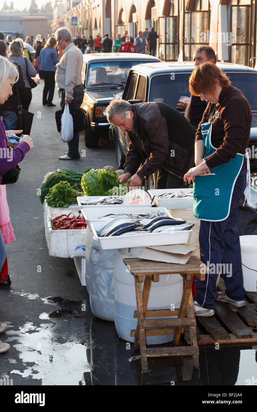 Ukrainian people are shopping on the streets of Privoz Market Place ...
