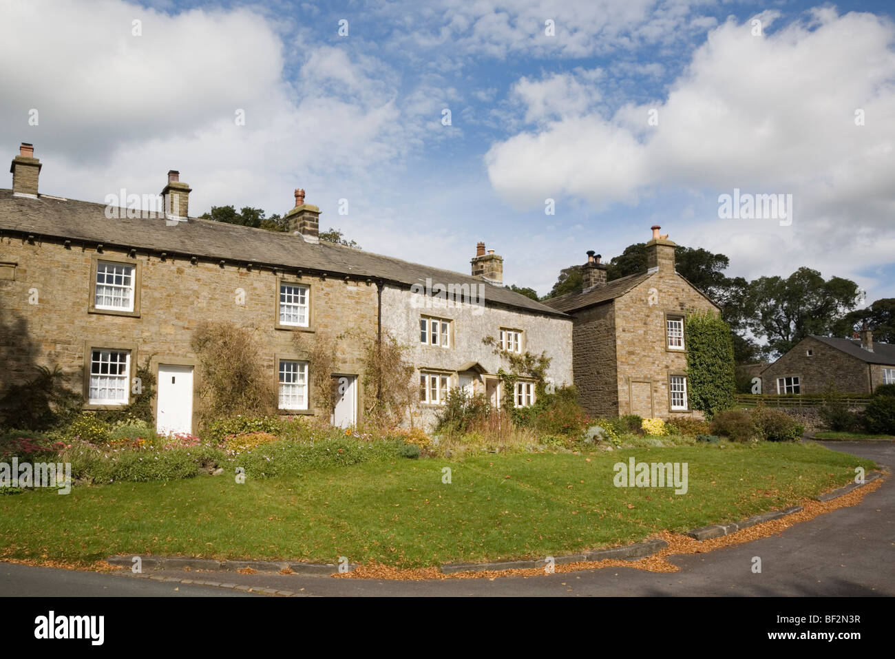 Downham Lancashire England UK Row of old stone cottages in lovely ...