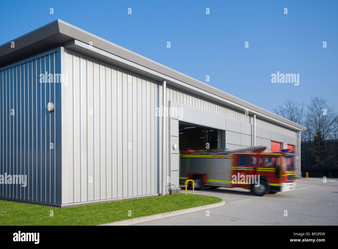Volvo fire engine outside maintenance building of Hampshire Fire ...