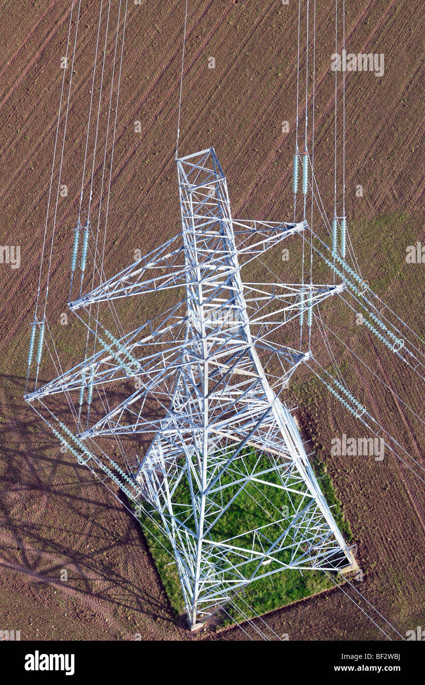 Aerial view of electricity pylon Stock Photo - Alamy