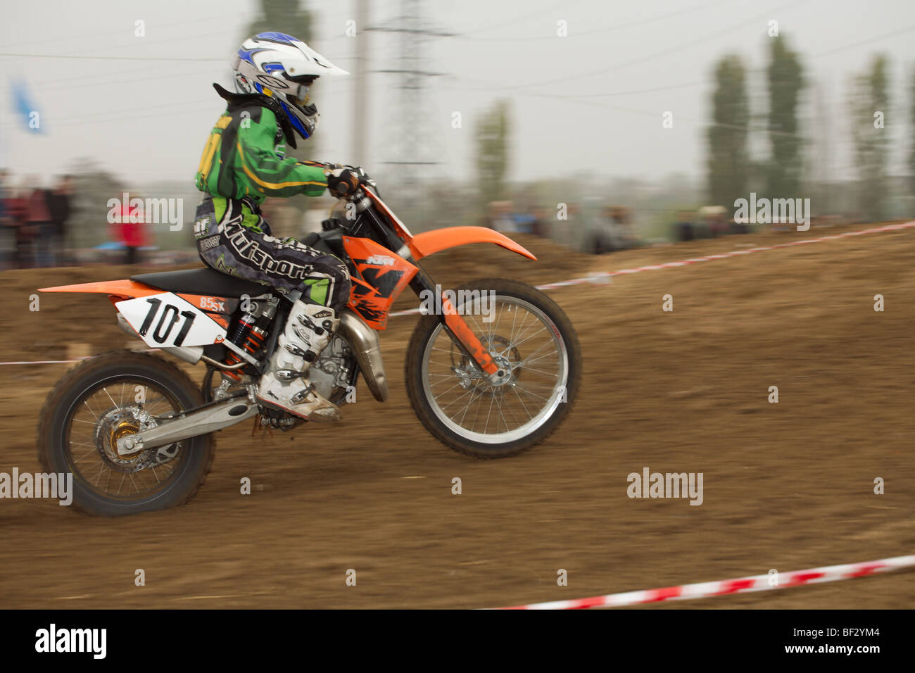 Competition on motorcycle sports among the youngest racers Stock Photo ...