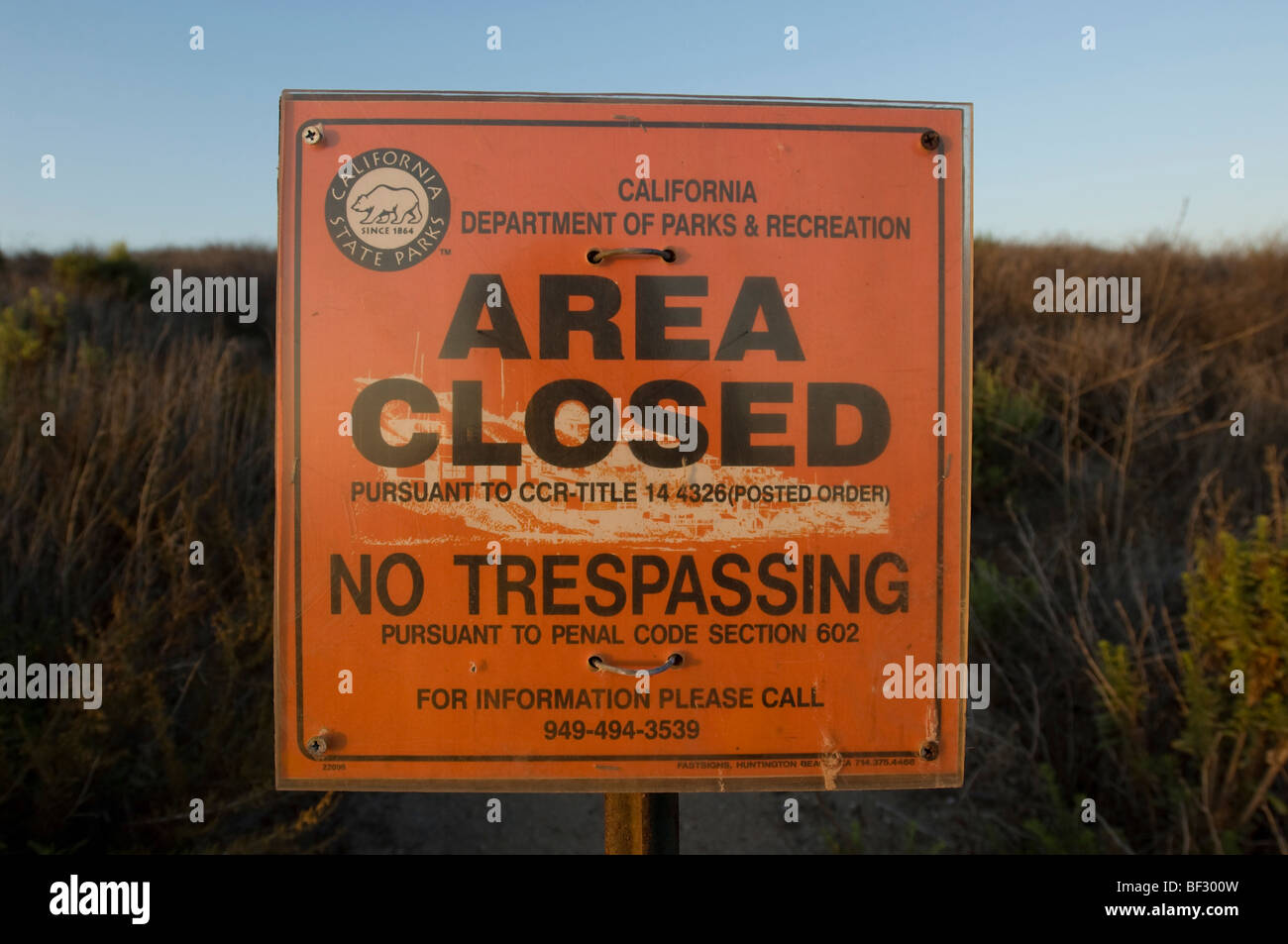 AREA CLOSED sign posted by the California Department of Parks and ...