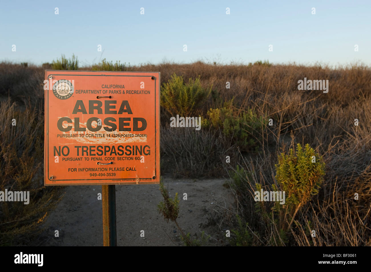 AREA CLOSED sign posted by the California Department of Parks and ...