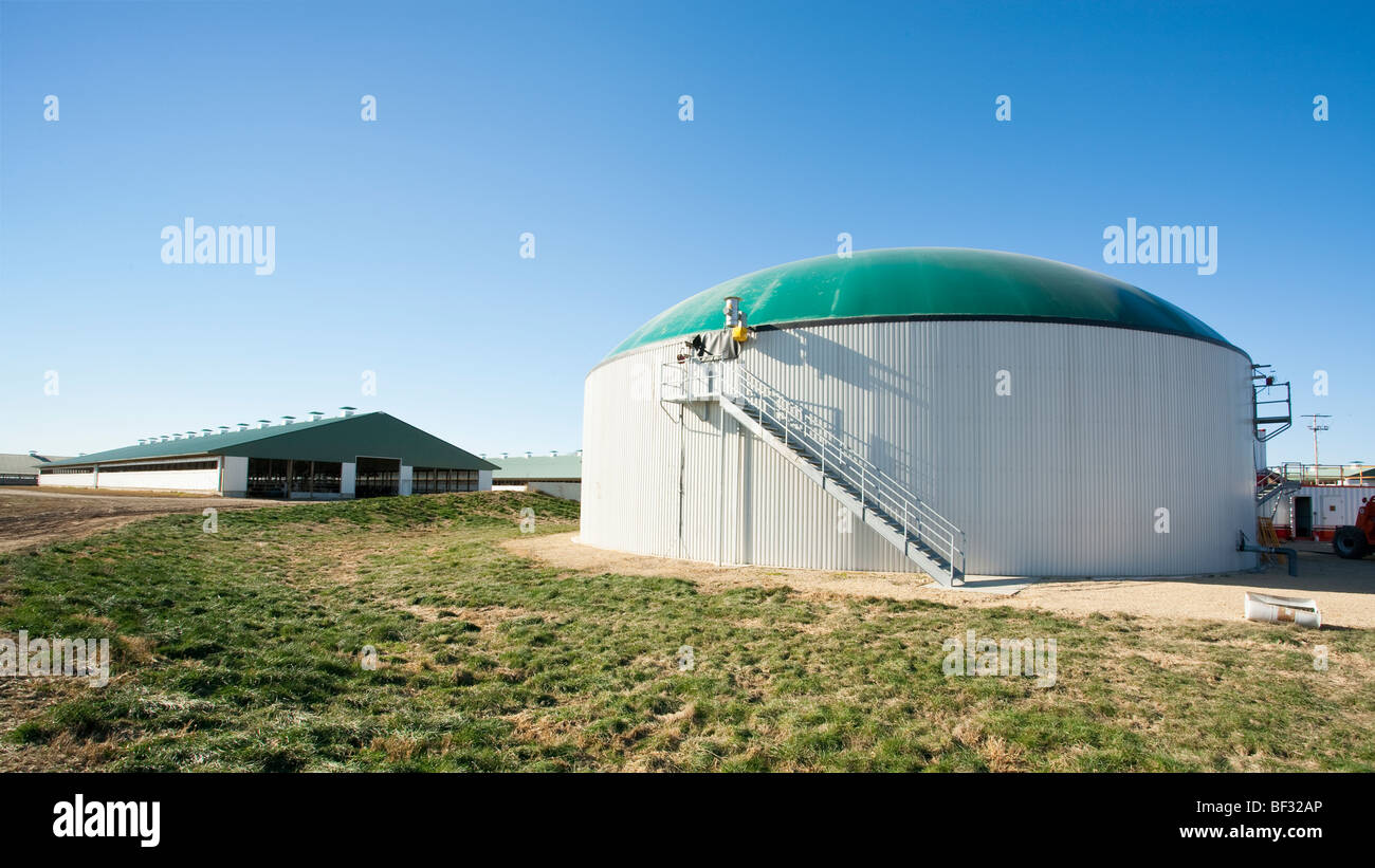 Agriculture - Exterior of a methane digester at a dairy with a ...