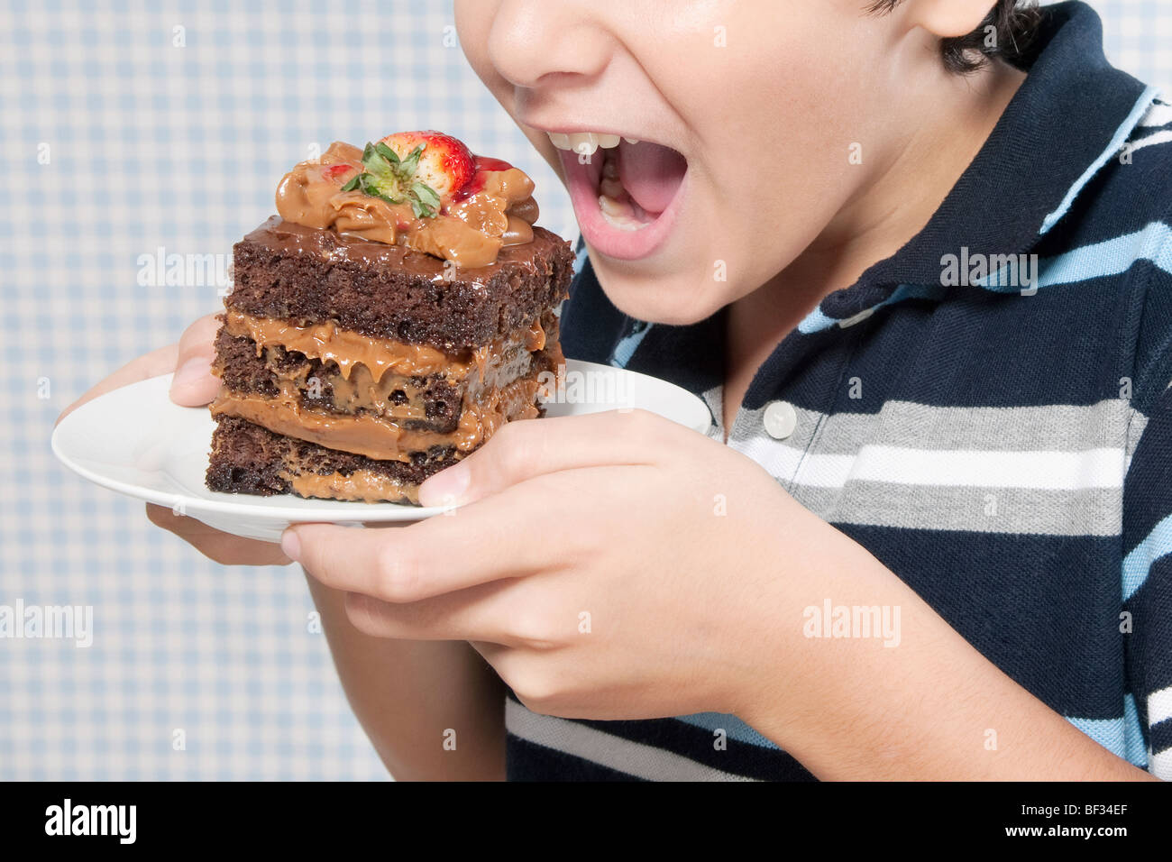 Boy holding a chocolate cake Stock Photo - Alamy