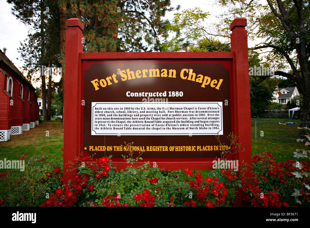 Historic Fort Sherman Chapel sign in Coeur D Alene, Idaho Stock Photo ...