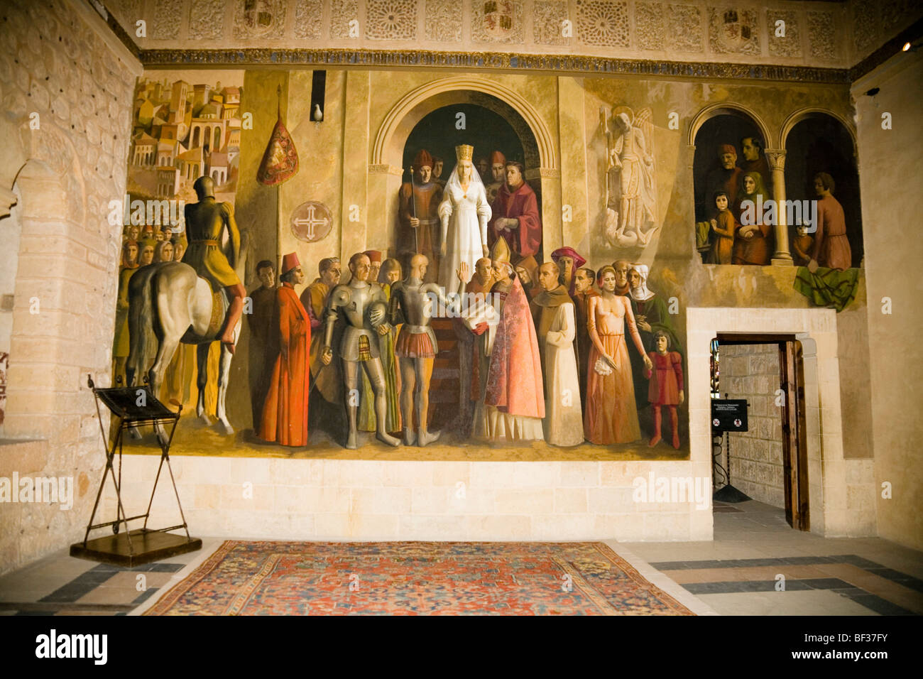 Spain, Segovia, Alcazar, Galley Chamber (Sala de la Galera), a mural of ...