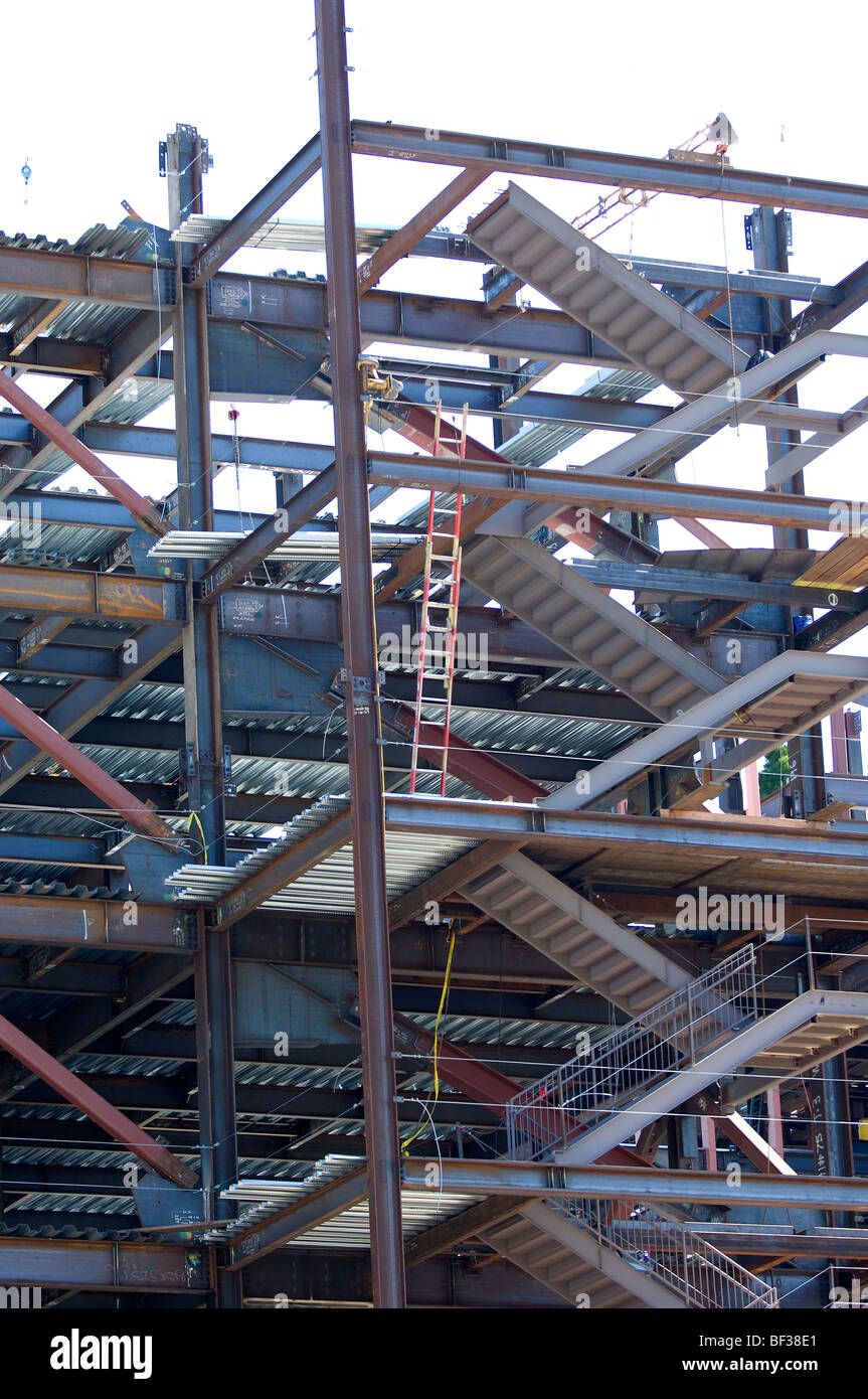 High rise hospital under construction showing the stair wells, ladders ...