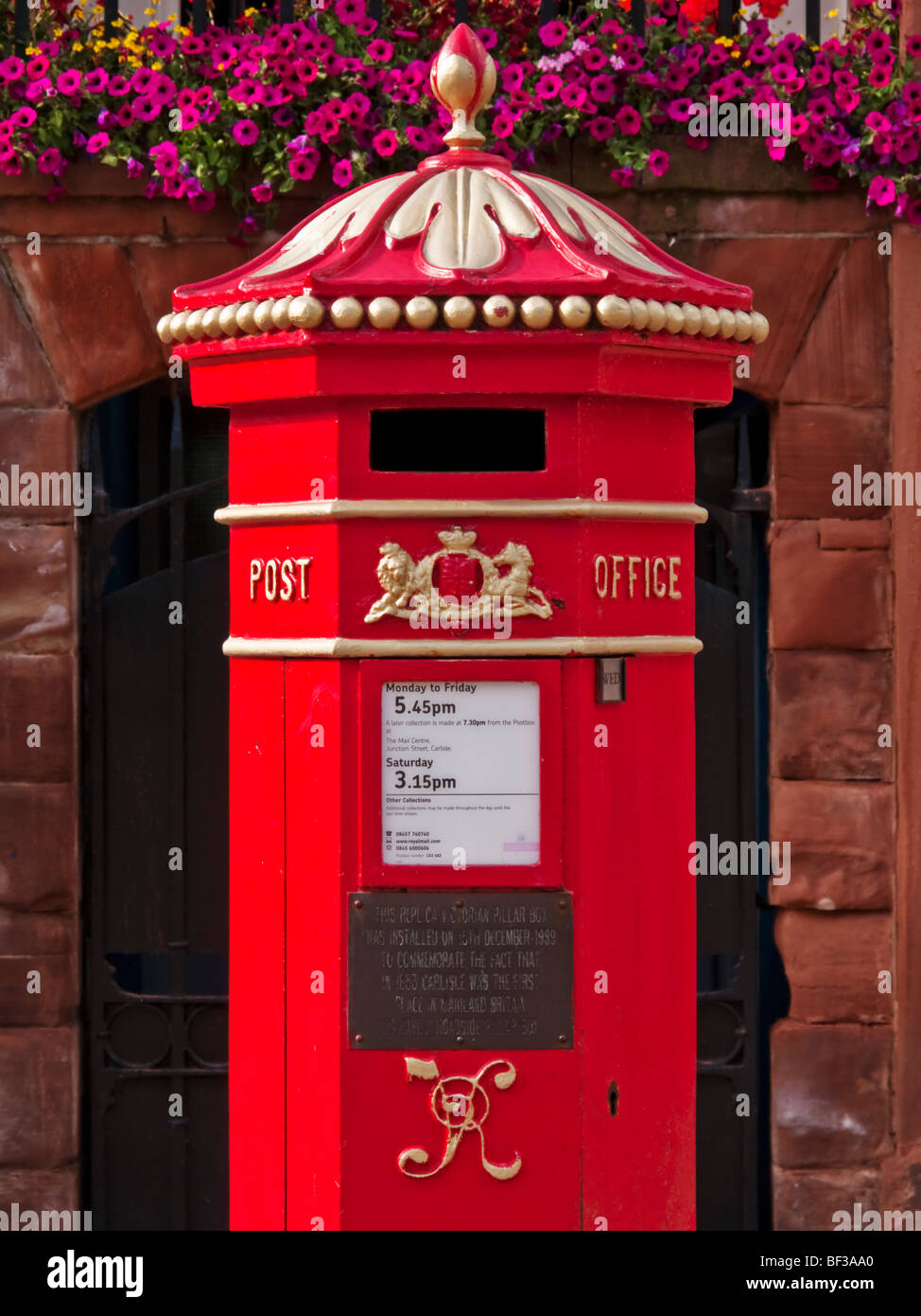 Replica Victorian post office postbox in the market square of Carlisle ...