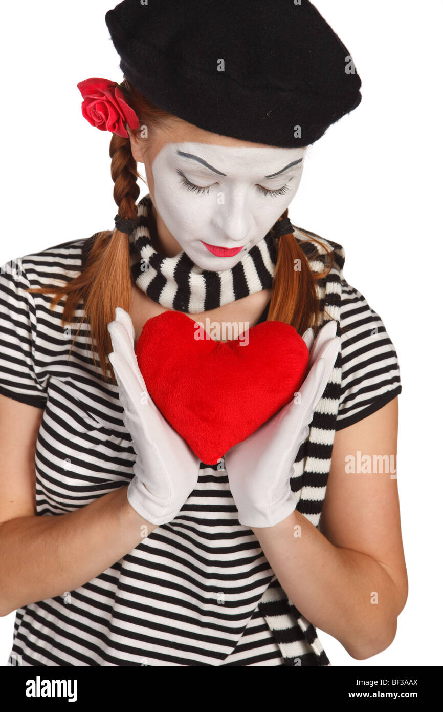 Portrait of a mime, valentine day concept. Isolated over white ...