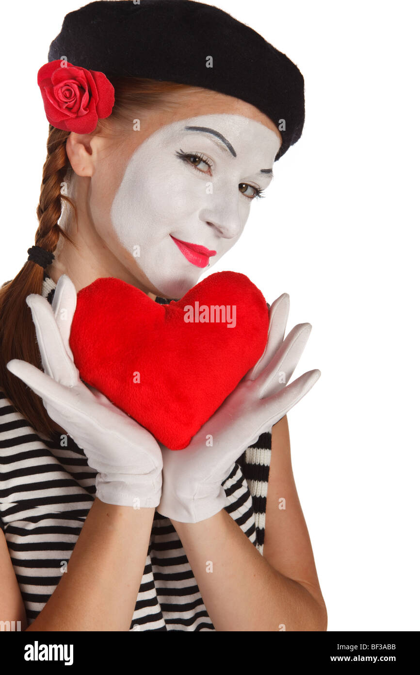 Portrait of a mime, valentine day concept. Isolated over white ...