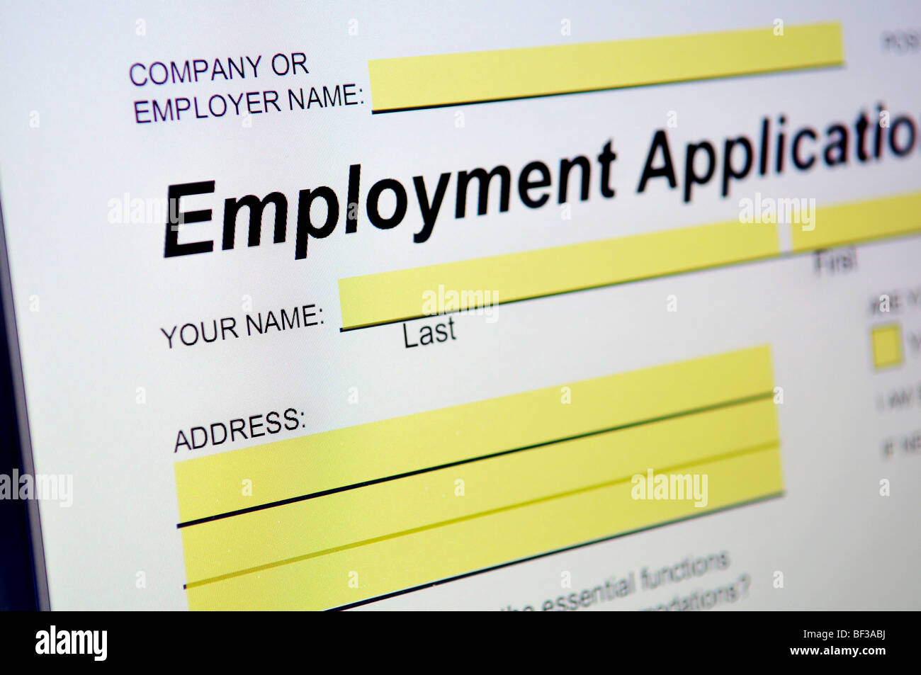 Employment Application on computer screen Stock Photo - Alamy