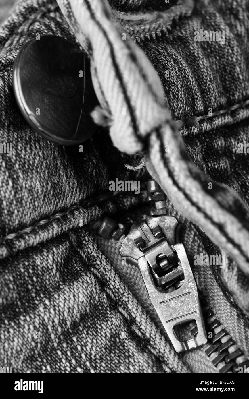 Button on pair jeans Black and White Stock Photos & Images - Alamy