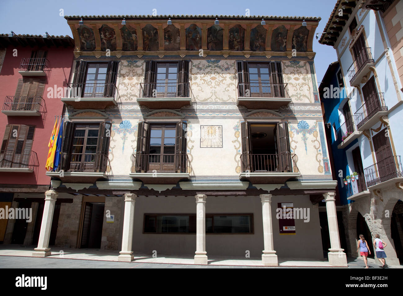 Spain, Graus - Buildings with Neo-classical murals Stock Photo - Alamy