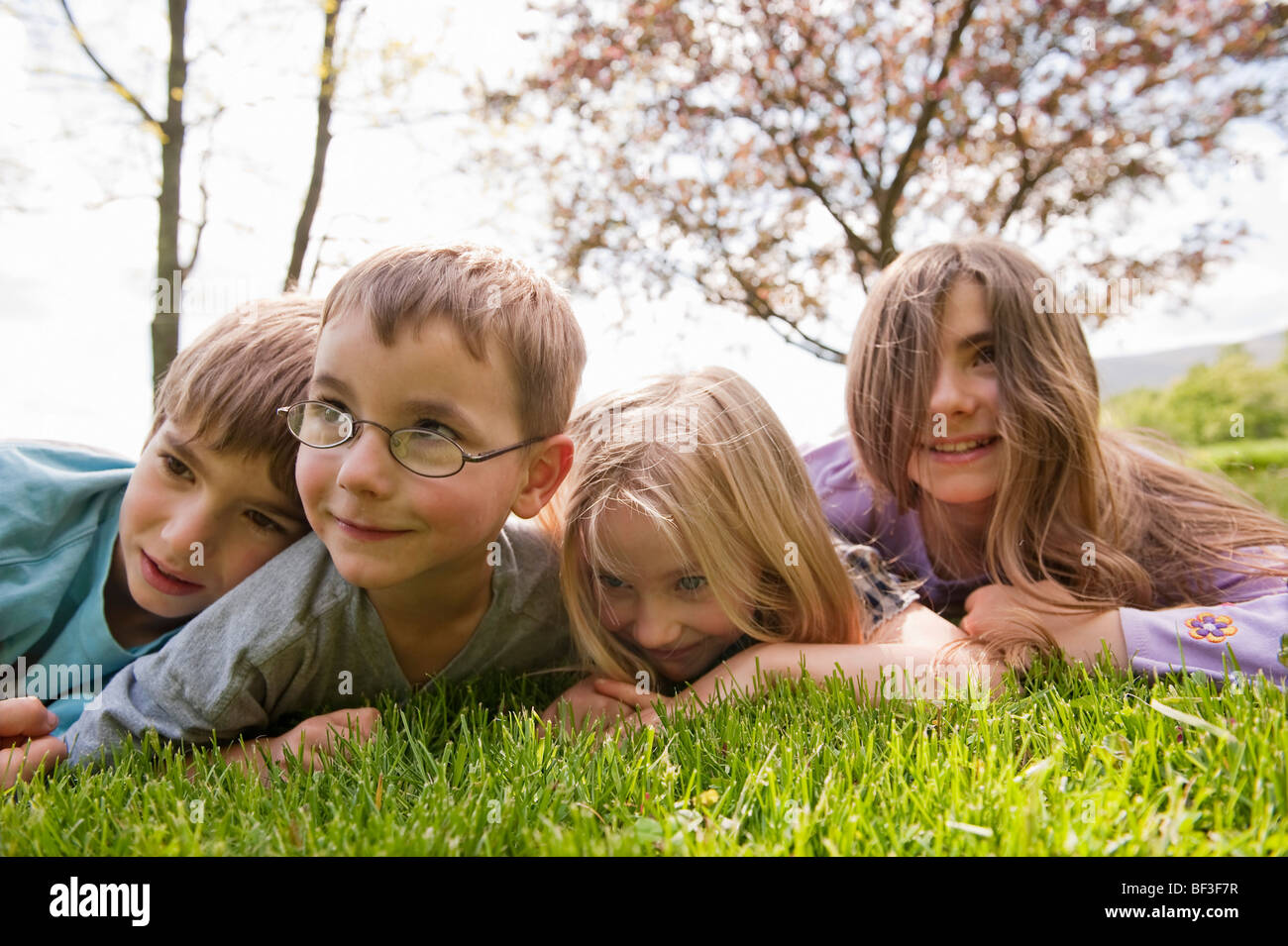 Children playing in the grass Stock Photo - Alamy