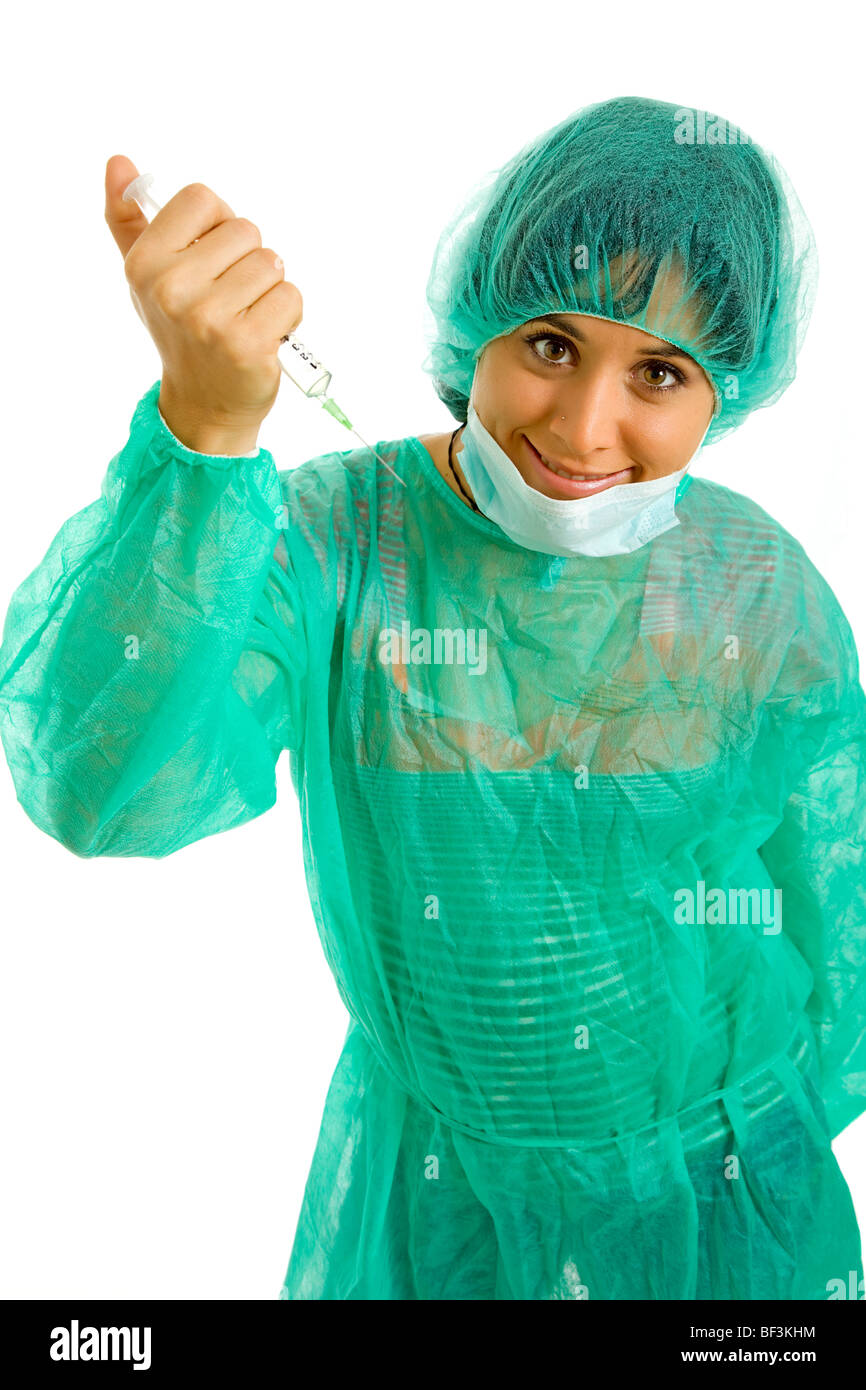 young woman nurse portrait with a syringe Stock Photo - Alamy