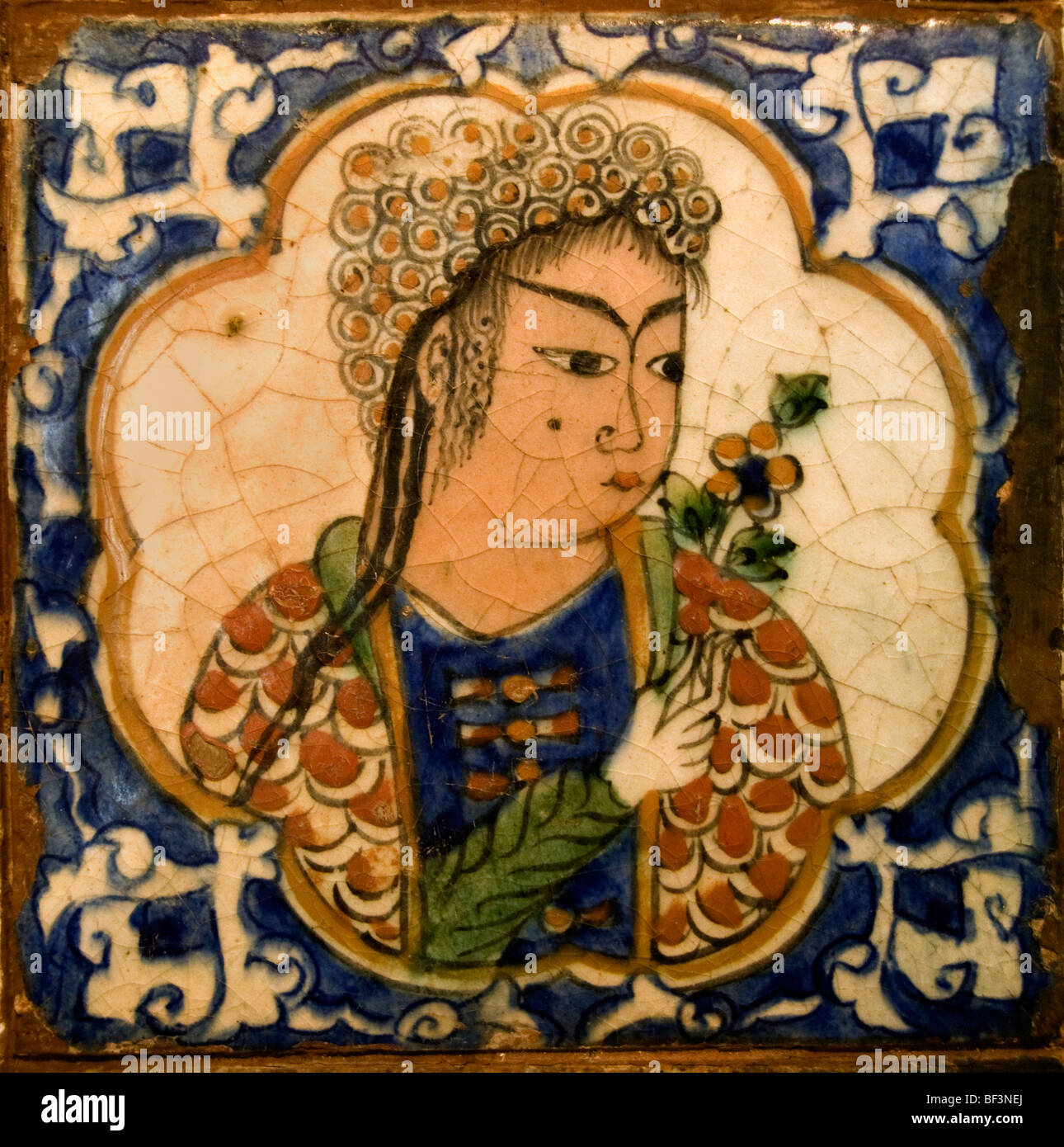 Iran 17th cent Iranian tile Palace face painting Stock Photo - Alamy