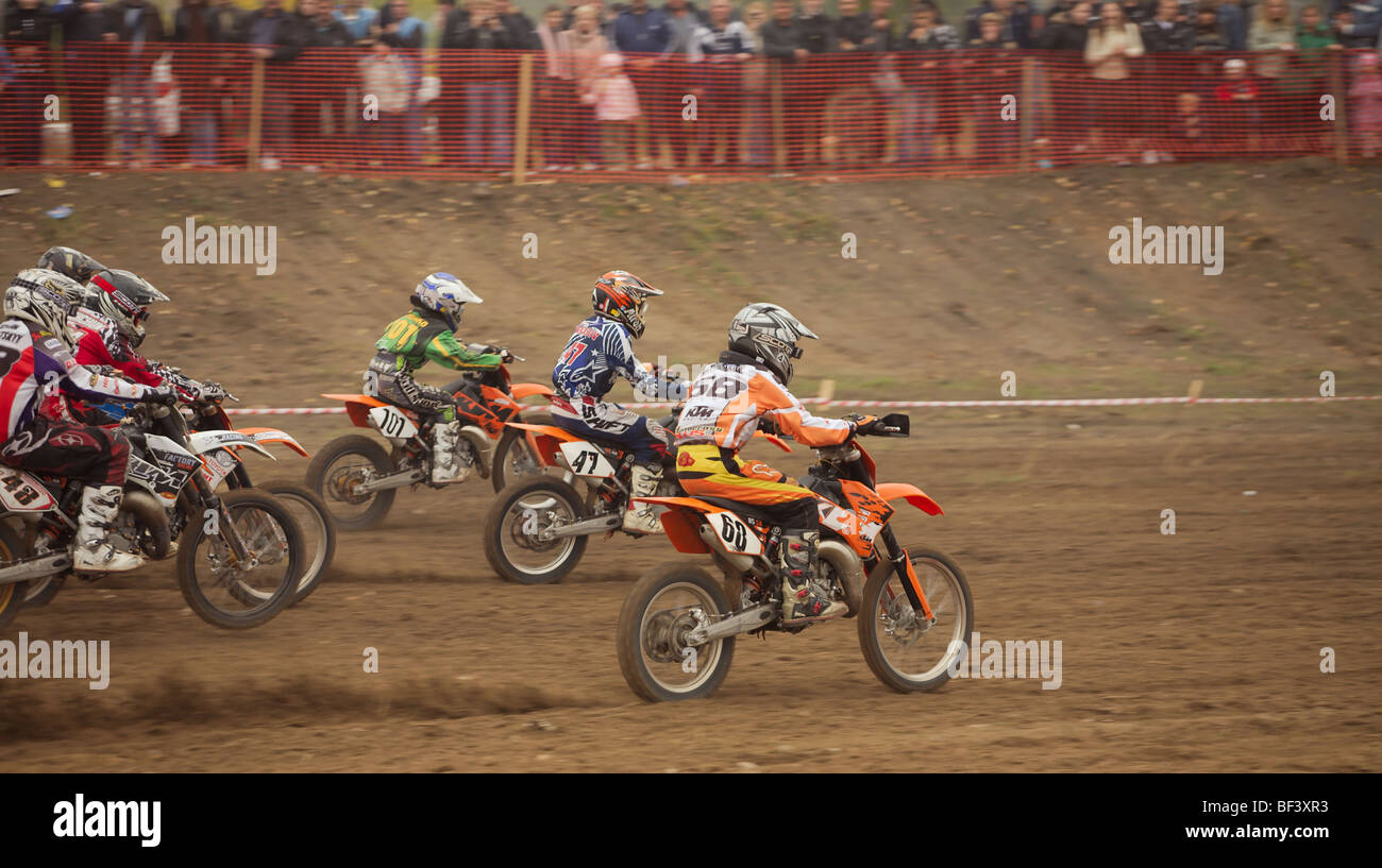 Competition on motorcycle sports among the youngest racers Stock Photo ...