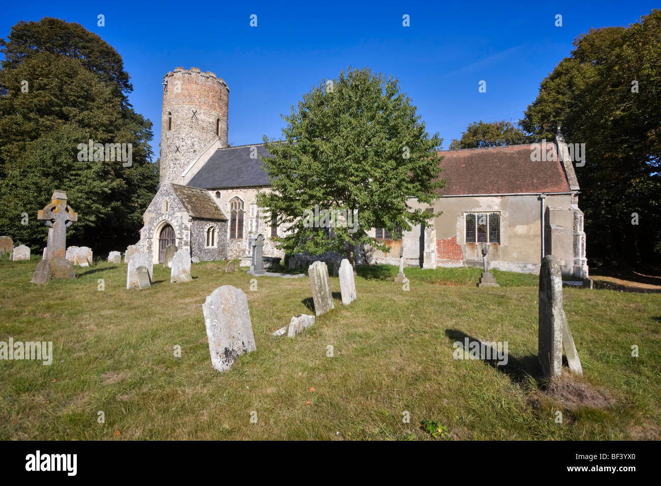 Round-tower church of St Peter and St Paul, Burgh Castle, Norfolk Stock ...