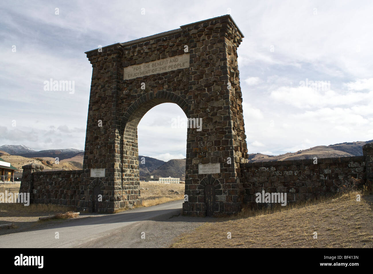 Roosevelt Arch. Yellowstone National Park North Entrance Stock Photo ...