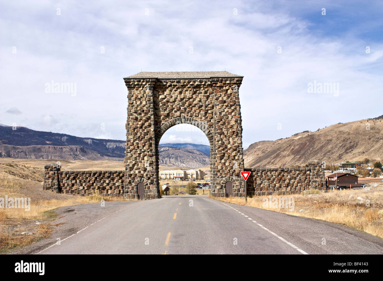 Roosevelt Arch. Yellowstone National Park North Entrance Stock Photo ...