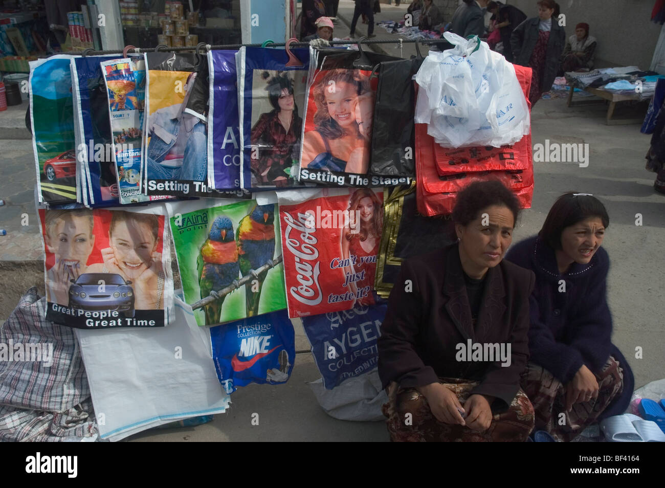 Women selling colourful bags - Samarkand Stock Photo - Alamy