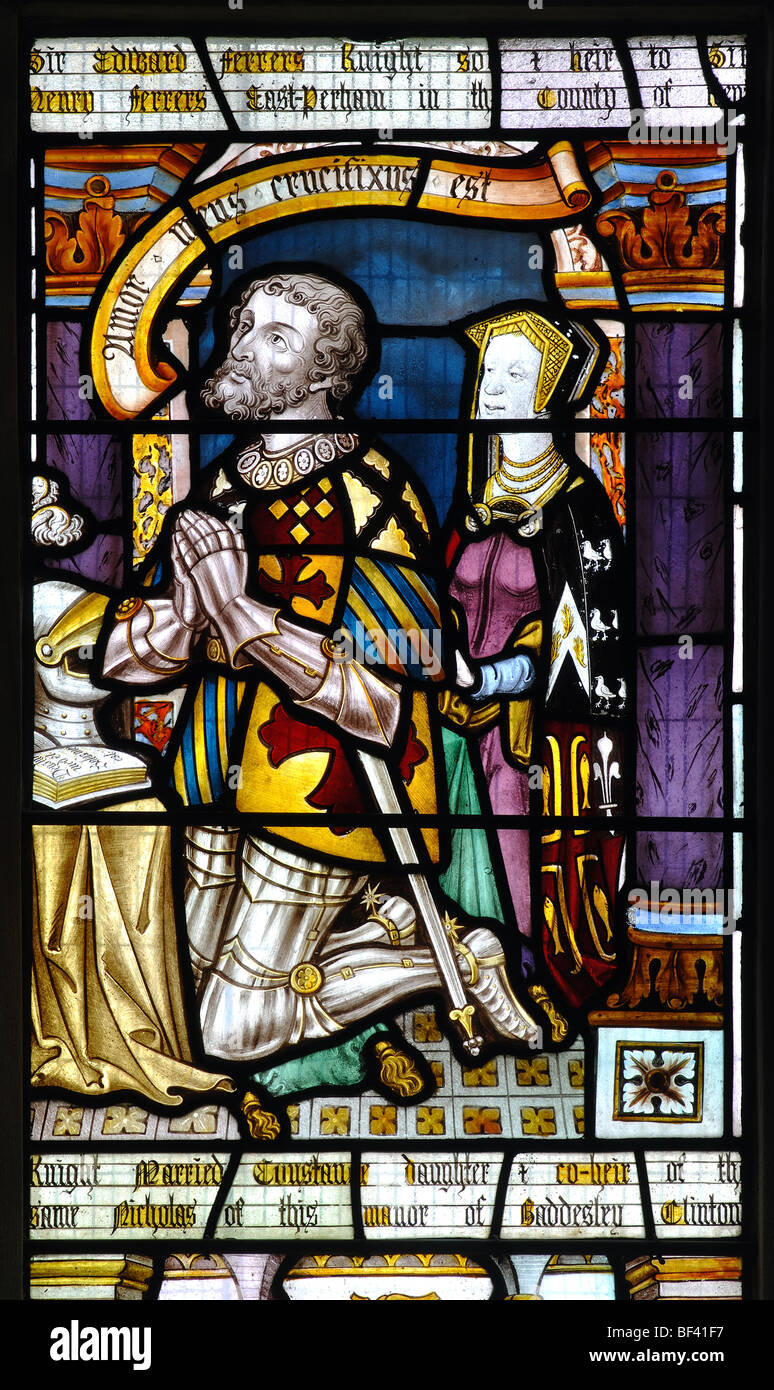 Stained glass in St. Michael`s Church, Baddesley Clinton, Warwickshire ...