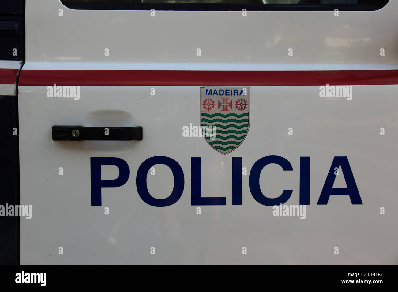 door of a police car on the island of Madeira, Portugal, Europe. Photo ...
