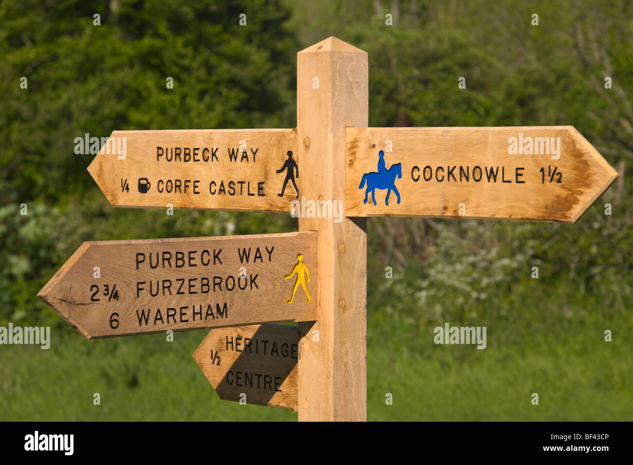 Signpost for the Purbeck Way and Corfe Castle Corfe Dorset England ...