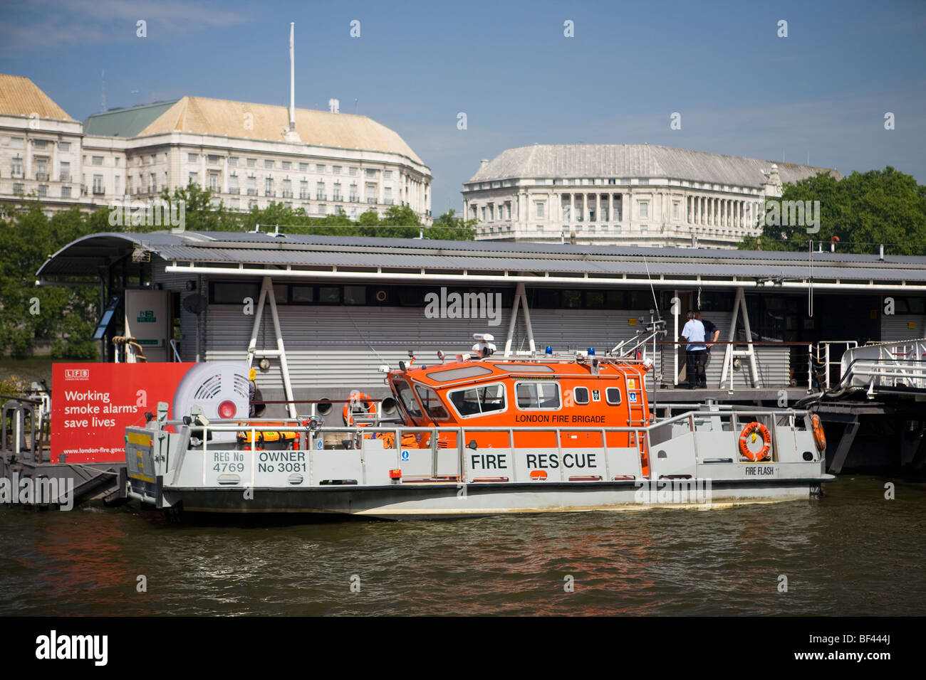 A Fire and Rescue Boat of the London Fire Service on the River Thames ...