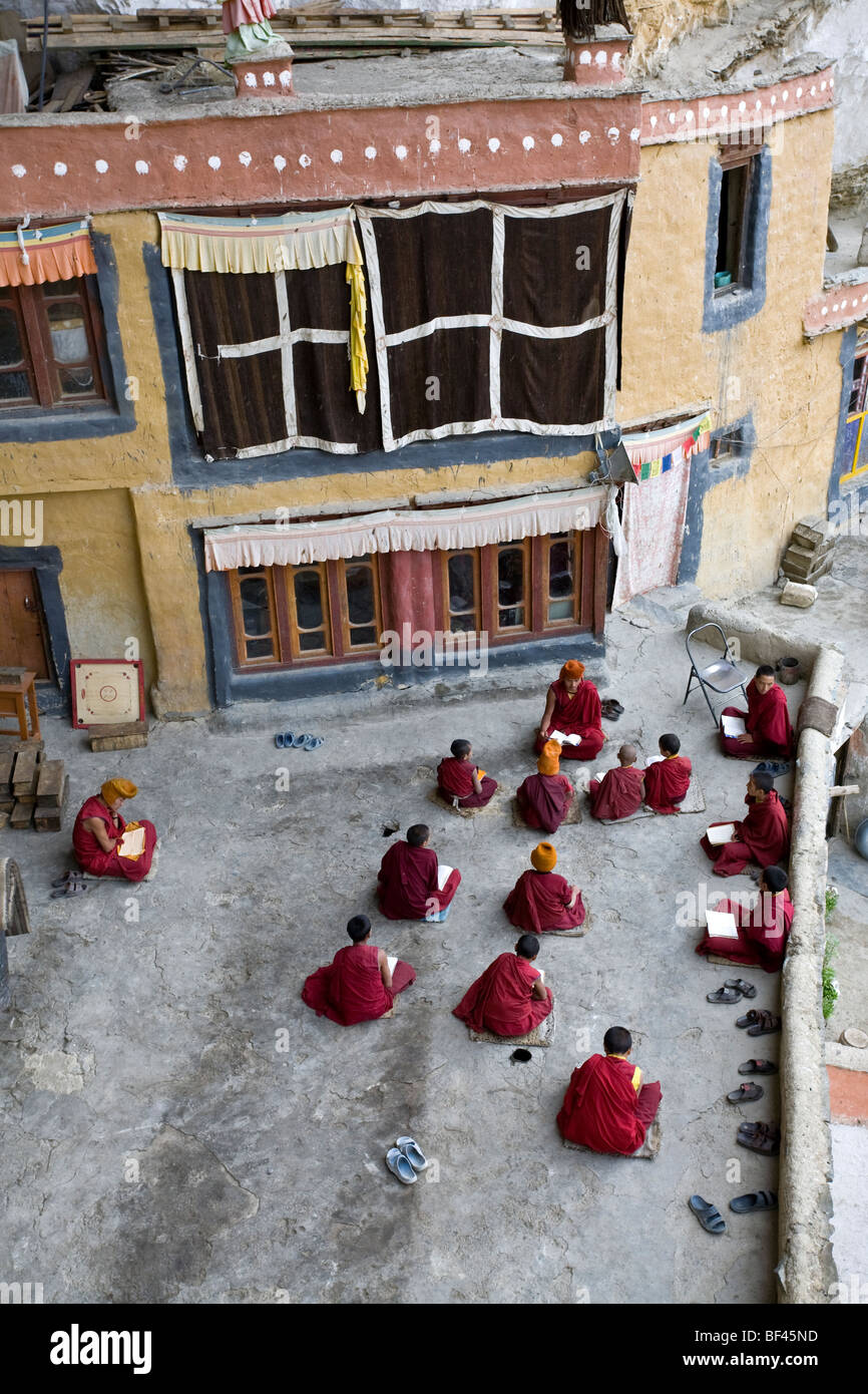 Novice monks studying. Phugtal monastery. Zanskar. India Stock Photo ...