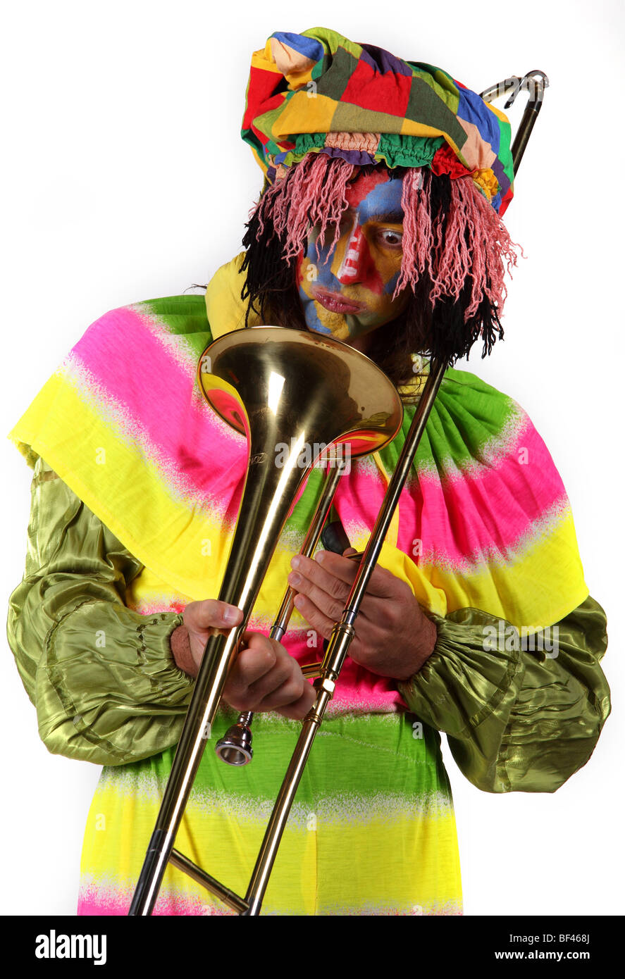 joker actor comedian clown music instrument play trompet Stock Photo ...