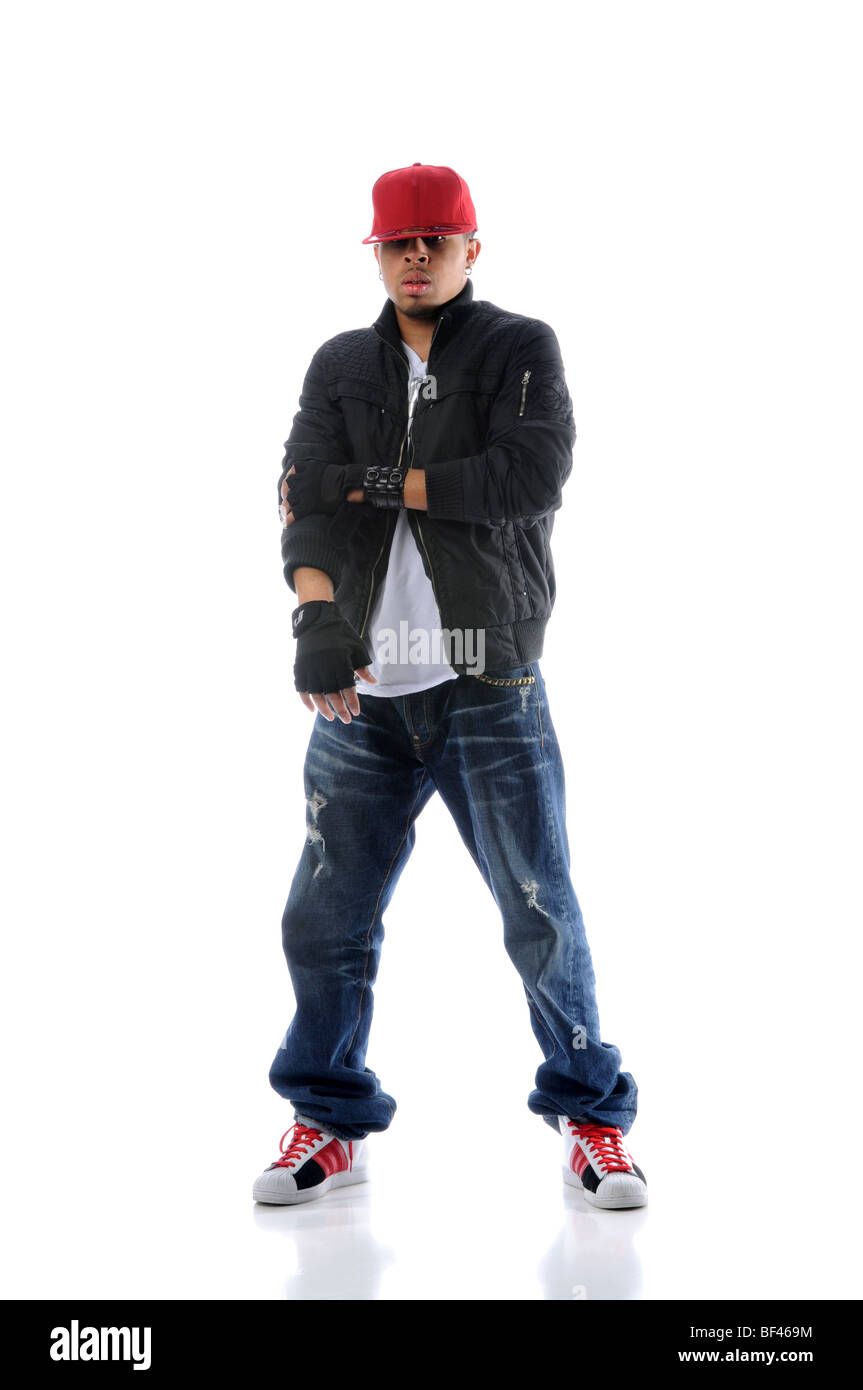 African American hip hop dancer standing over white background Stock ...