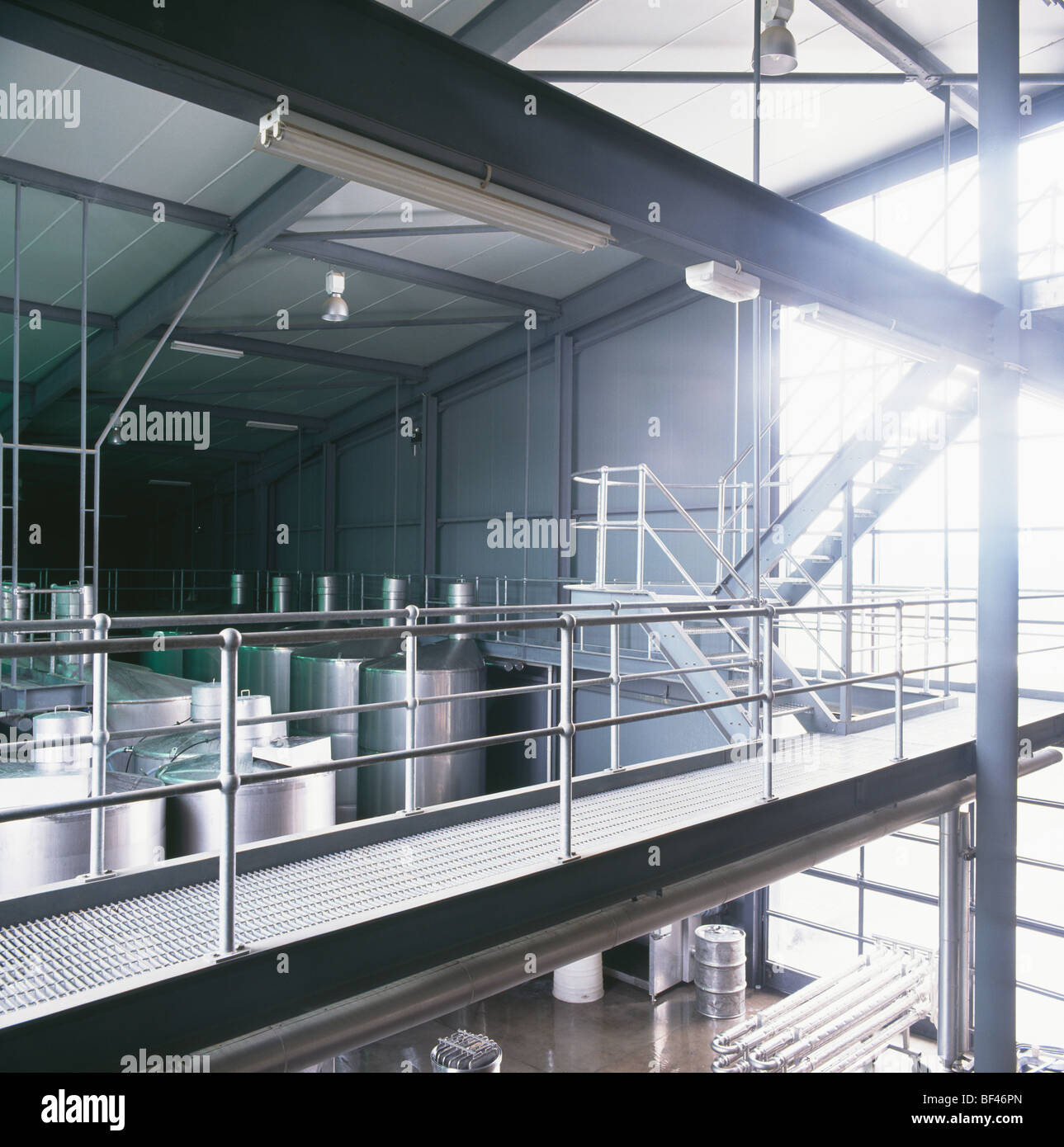 Metal walkway in modern city factory Stock Photo - Alamy