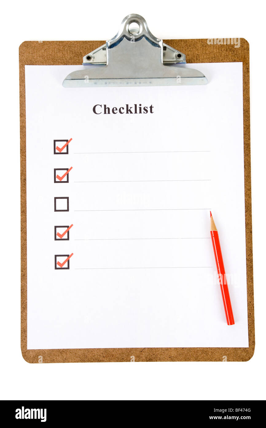 Checklist and Clipboard with white background Stock Photo - Alamy