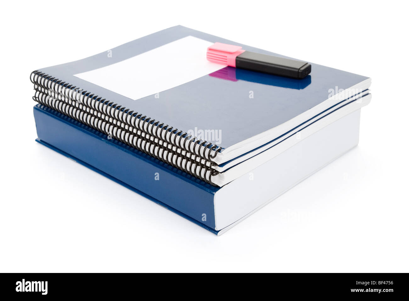 Blue school textbook, notebook or manual with white background Stock ...