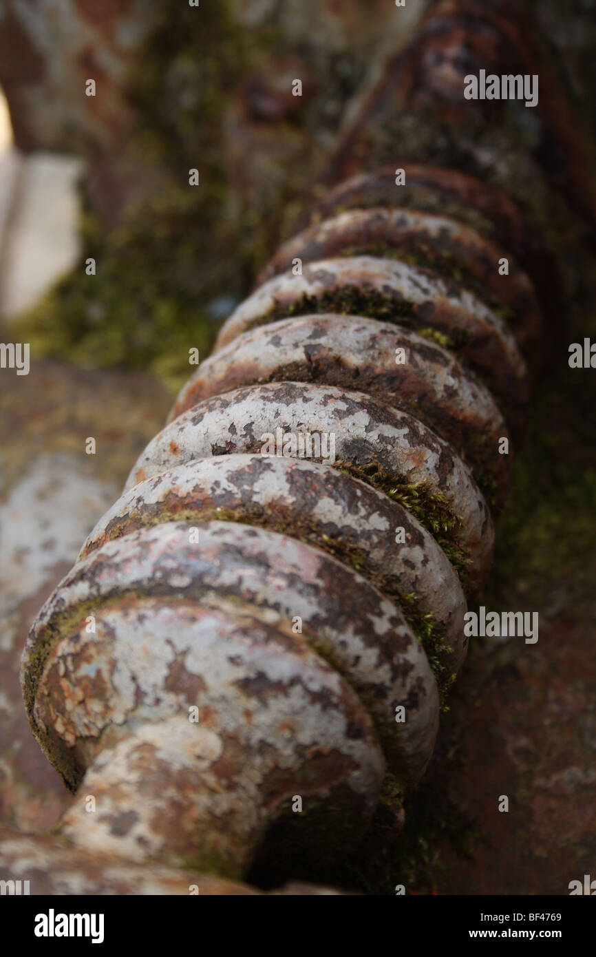 Rusty steel shock absorber spring coil on old Massey Ferguson tractor ...