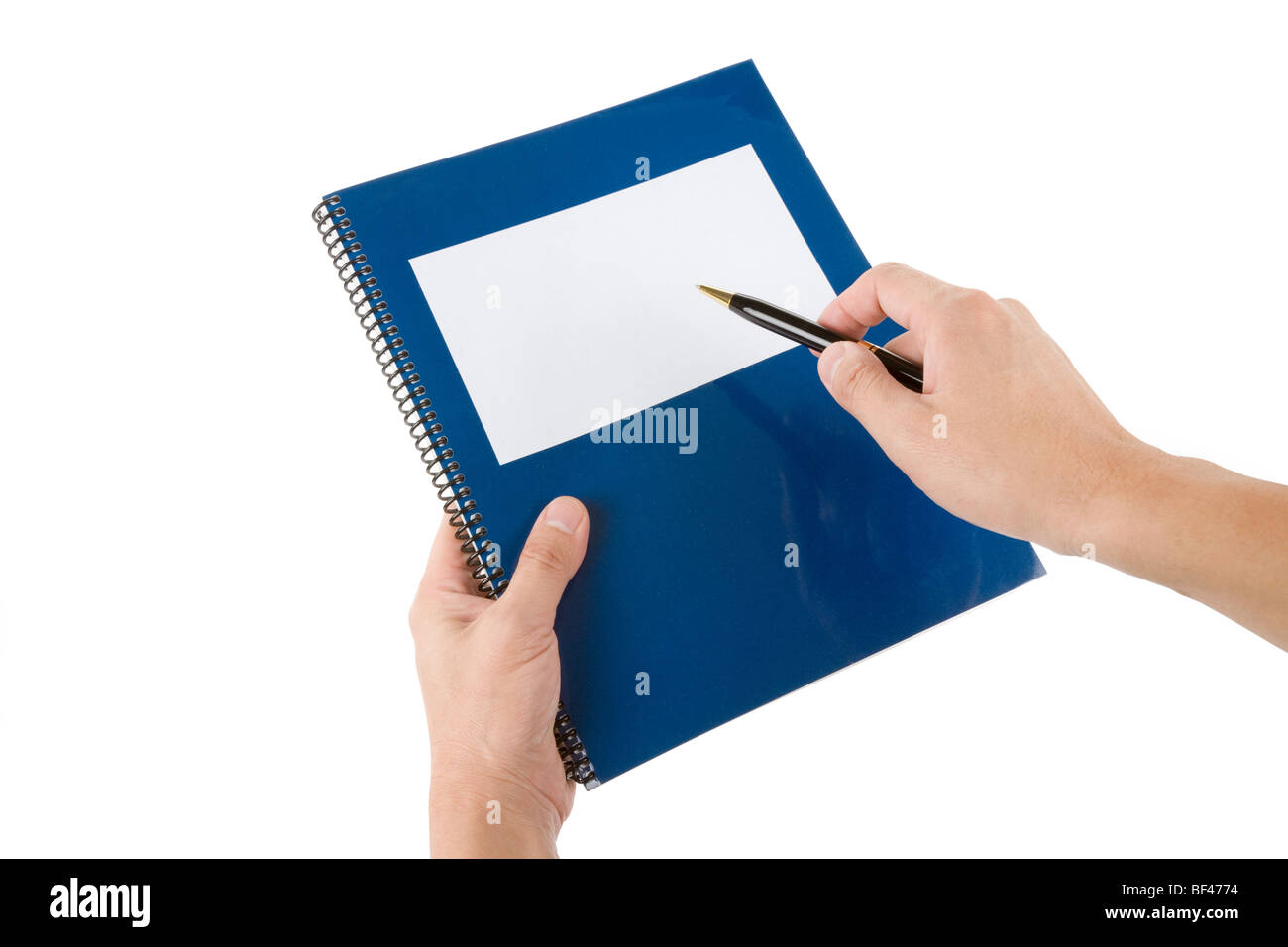 Blue school textbook, notebook or manual with white background Stock ...